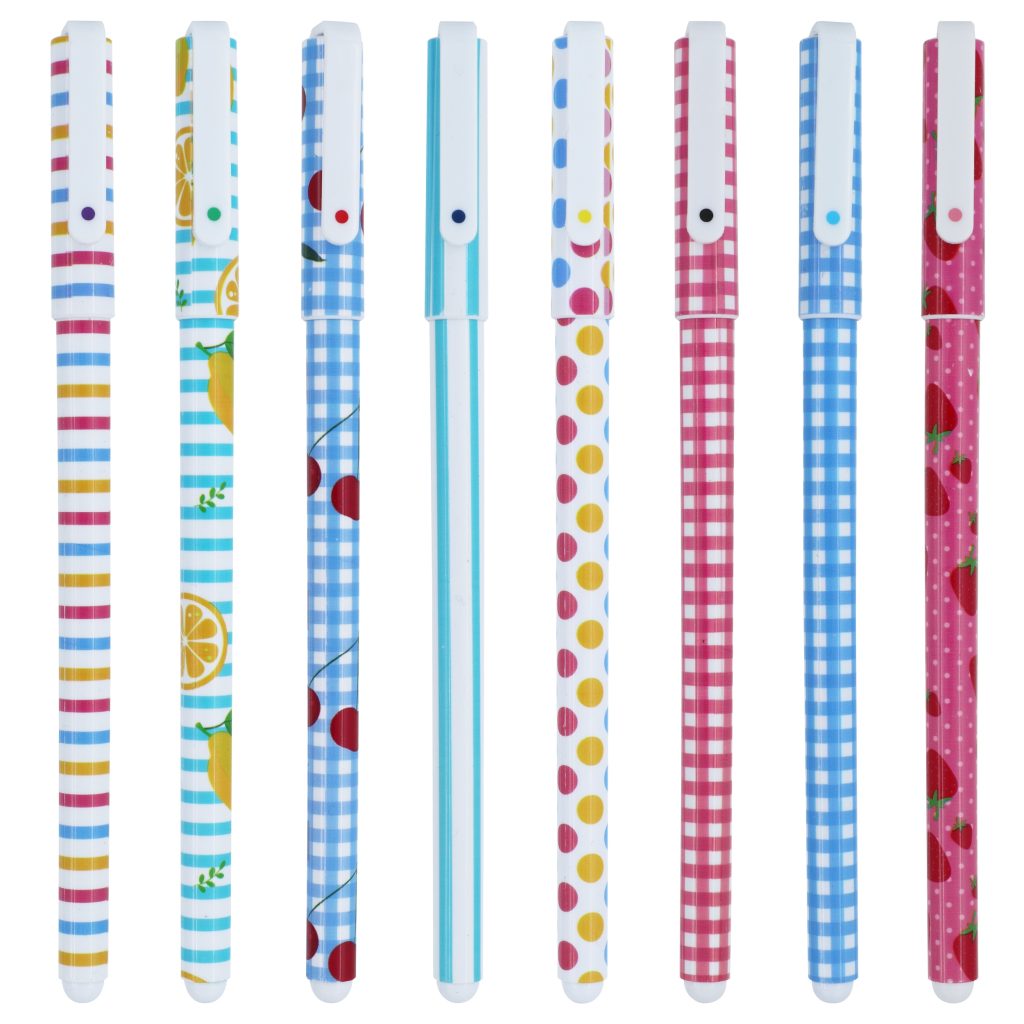 38Q1-3101-00-000 – Pens with Fruit Patterned Wrap, 8 Pack – Merangue